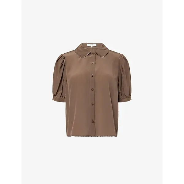 FRAME The Prim Scalloped-edge Silk Blouse - Deep Olive