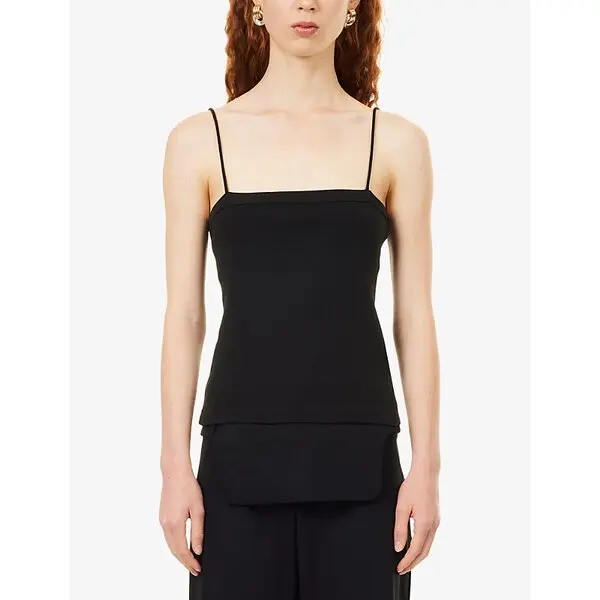 ST. AGNI Square-neck Stretch-rib Cotton Vest Top