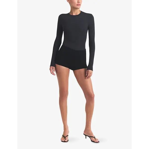 SKIMS Fits Everybody Long-sleeve Thong Bodysuit - Onyx