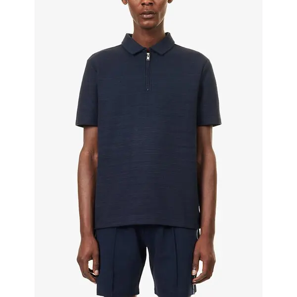 ARNE Cavour Textured Zip Woven Polo Shirt - Navy