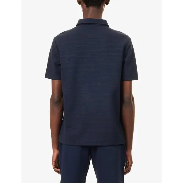 ARNE Cavour Textured Zip Woven Polo Shirt - Navy