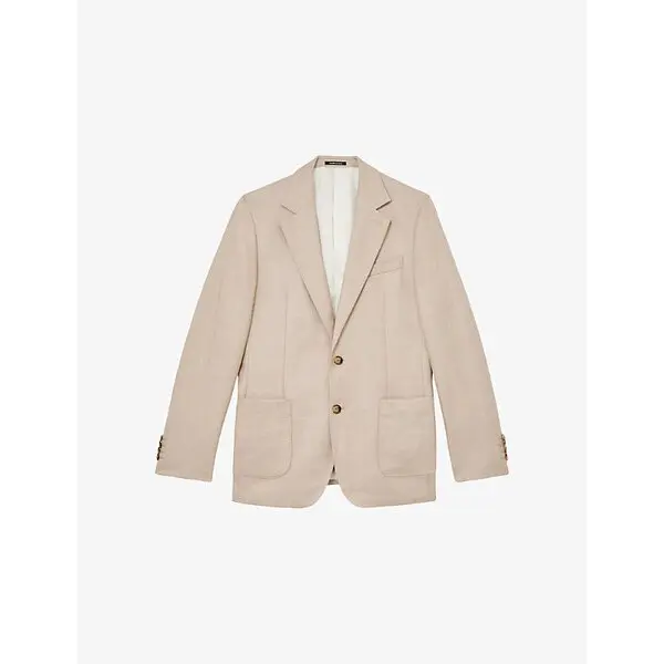 REISS Pelmet Herringbone-weave Wool-blend Blazer - Oatmeal