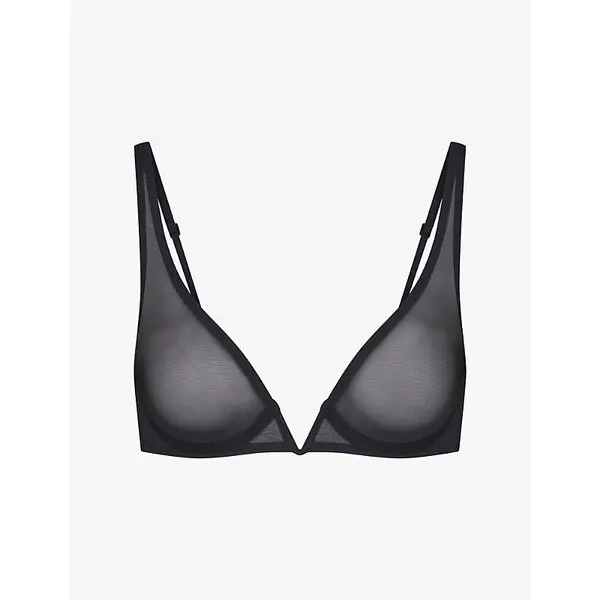 SKIMS Ultra Fine Mesh Deep Plunge Bra - Obsidian