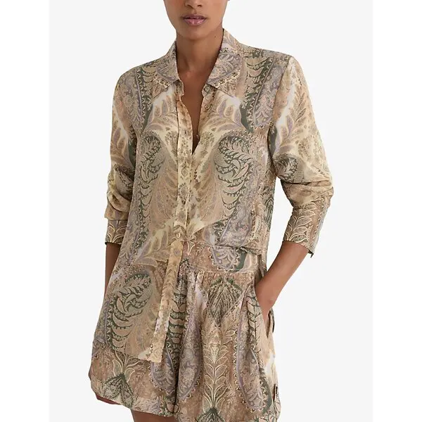 REISS Katiya Paisley-print Woven Shirt - Grey Neutral