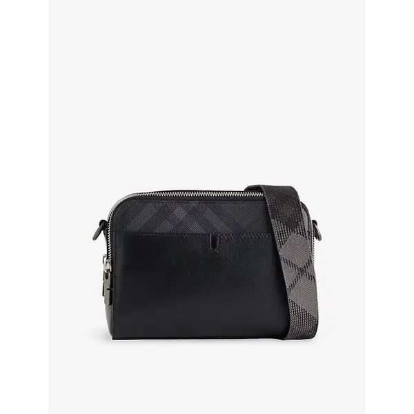 Burberry Pop Check Leather Cross-body Bag - Black/iron