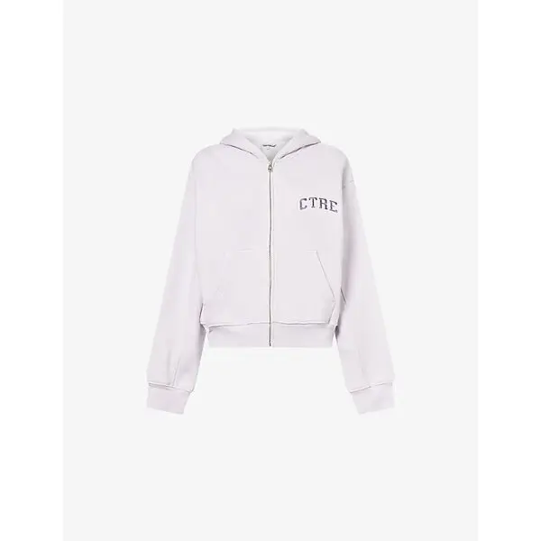 THE COUTURE CLUB Logo-embroidered Zip-up Cotton Hoodie - Duskylilac