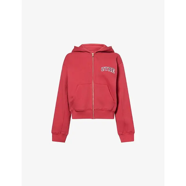 THE COUTURE CLUB Logo-embroidered Zip-up Cotton Hoodie - Cherry