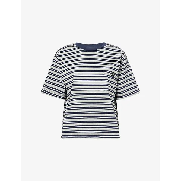 THE COUTURE CLUB Patch-pocket Striped Cotton-jersey T-shirt - Navy