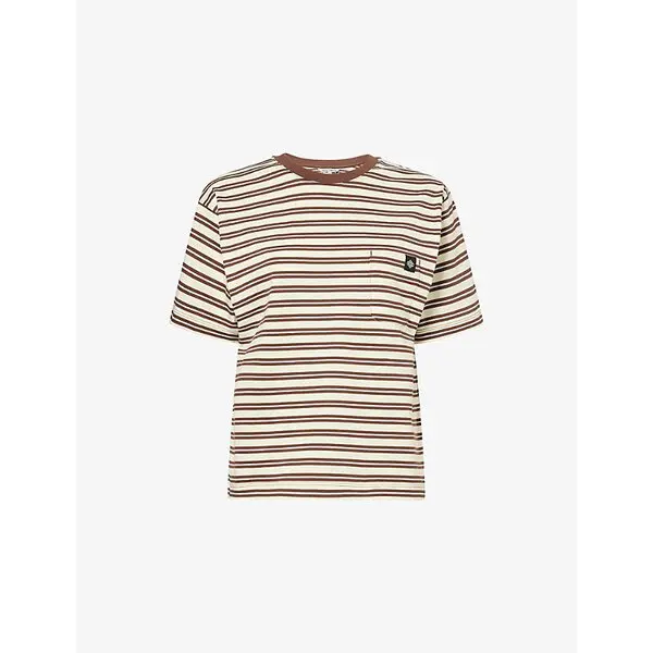 THE COUTURE CLUB Patch-pocket Striped Cotton-jersey T-shirt - Brown