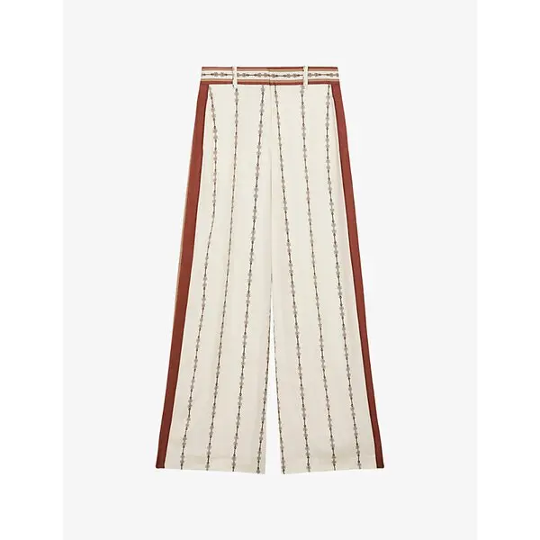 REISS Lydia Chain-print Wide-leg Woven Trousers - Ivory