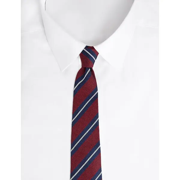 Dunhill Grenadine Club Striped Silk Neck Tie - Red