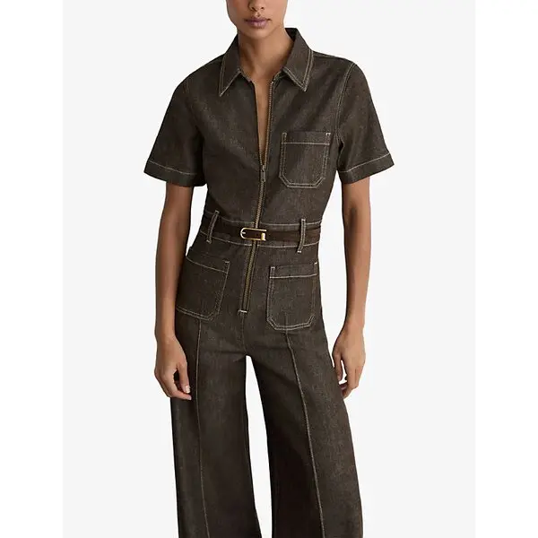 REISS Danie Wide-leg Denim Jumpsuit