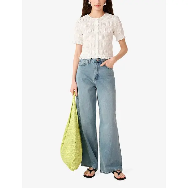 OMNES Burke Shirred Button-down Cotton Top