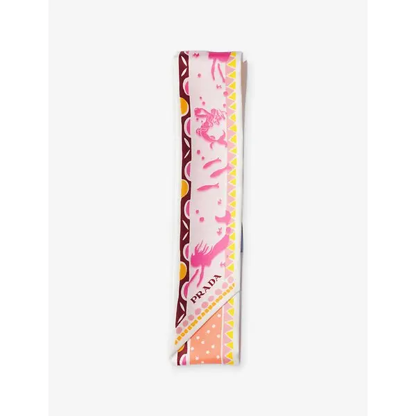 Prada Printed Silk Twill Skinny Scarf - Yellow
