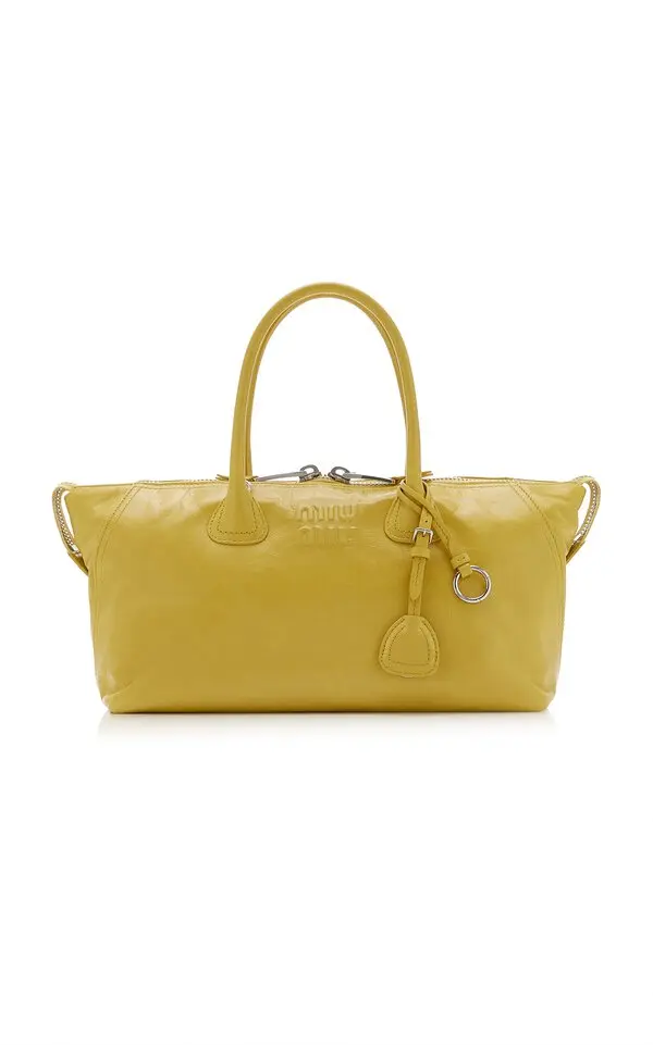 Miu Miu Calfskin Leather Top Handle Tote Bag - Yellow