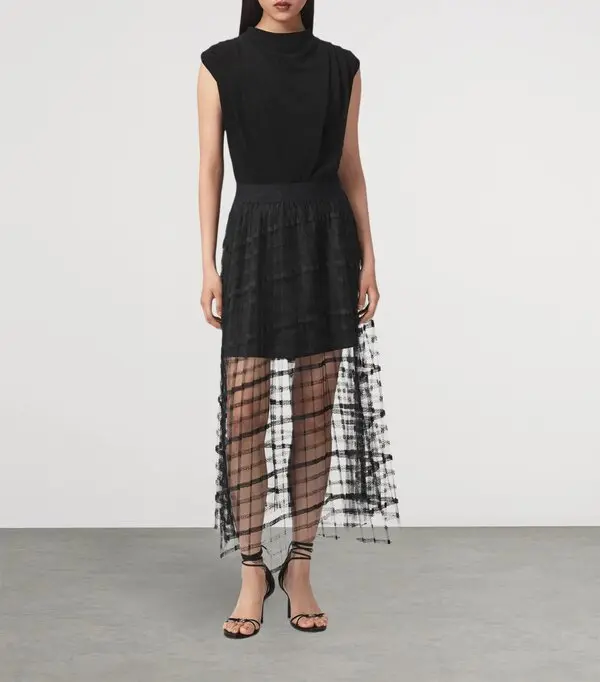 ALLSAINTS Sheer Overlay Celia Midi Skirt - Black