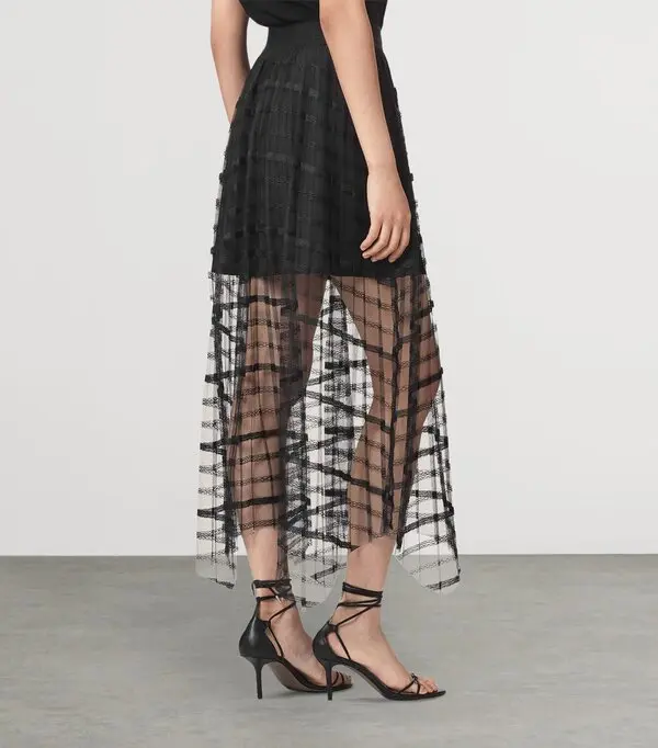 ALLSAINTS Sheer Overlay Celia Midi Skirt - Black