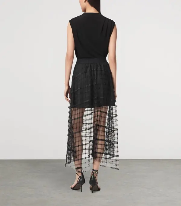 ALLSAINTS Sheer Overlay Celia Midi Skirt - Black