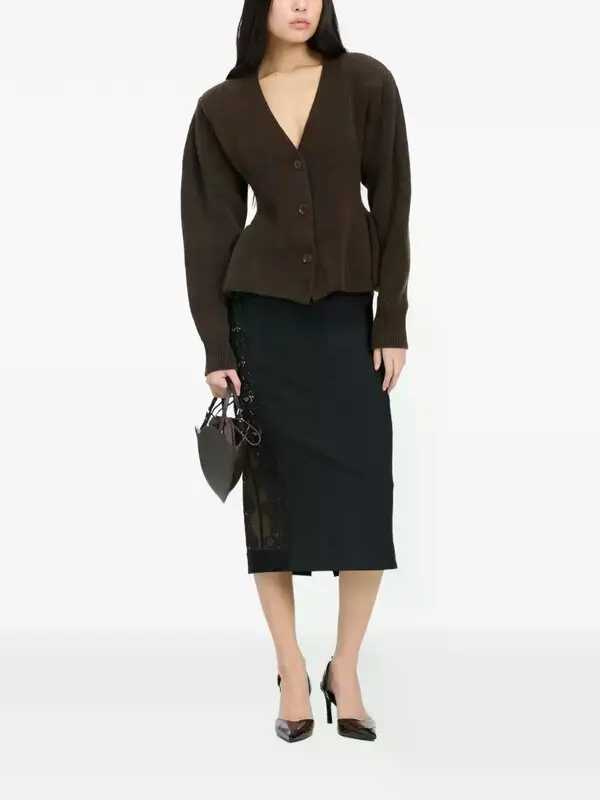 ROTATE BY BIRGER CHRISTENSEN Peplum Hem V-neck Cardigan - Brown