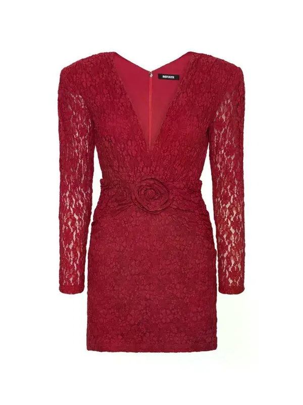 ROTATE BY BIRGER CHRISTENSEN Lace V-neck Mini Dress - Red