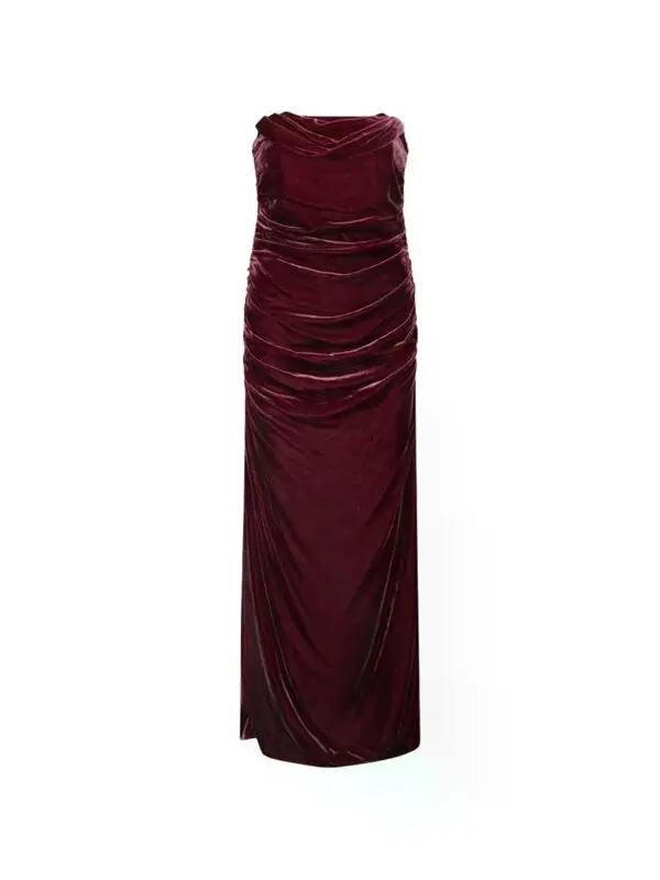 ROTATE BY BIRGER CHRISTENSEN Silk Velvet Ruched Strapless Maxi Dress - Red