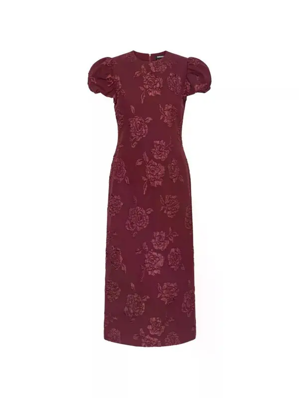 ROTATE BY BIRGER CHRISTENSEN Jacquard Midi Puff Sleeve Dress