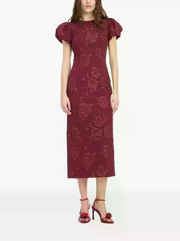 ROTATE BY BIRGER CHRISTENSEN Jacquard Midi Puff Sleeve Dress