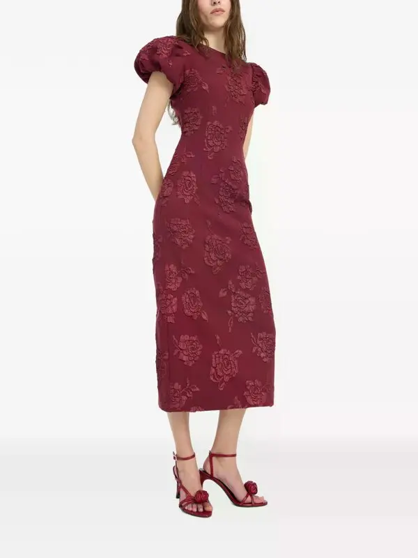 ROTATE BY BIRGER CHRISTENSEN Jacquard Midi Puff Sleeve Dress