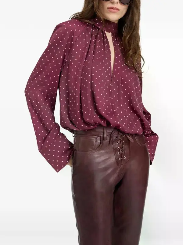 ROTATE BY BIRGER CHRISTENSEN Dot Satin Bow Shirt Dark