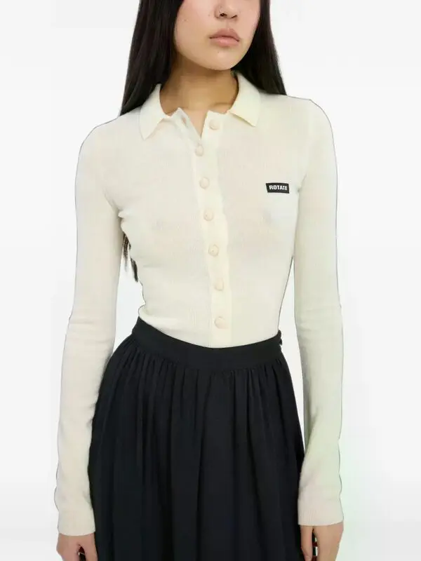 ROTATE BY BIRGER CHRISTENSEN Knitted Polo Top With Long Sleeves - White