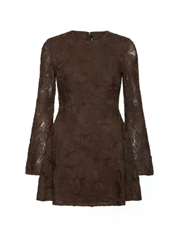 ROTATE BY BIRGER CHRISTENSEN Flower Mesh Long Sleeve Mini Dress - Brown