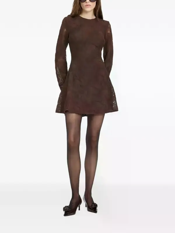 ROTATE BY BIRGER CHRISTENSEN Flower Mesh Long Sleeve Mini Dress - Brown