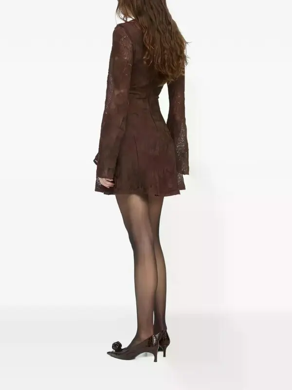 ROTATE BY BIRGER CHRISTENSEN Flower Mesh Long Sleeve Mini Dress - Brown