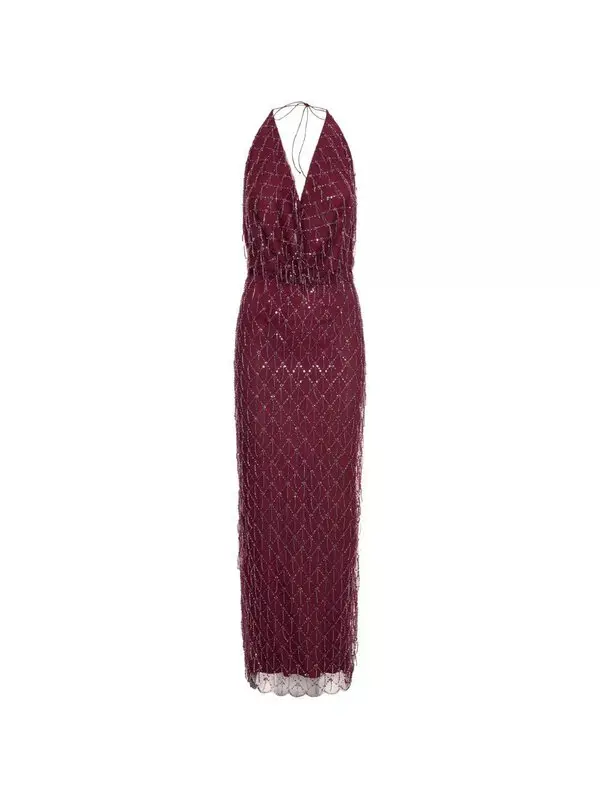 ROTATE BY BIRGER CHRISTENSEN Sequin Embellished Halterneck Maxi Dress - Red