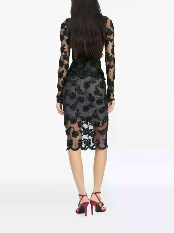 ROTATE BY BIRGER CHRISTENSEN Floral Mesh Midi Skirt
