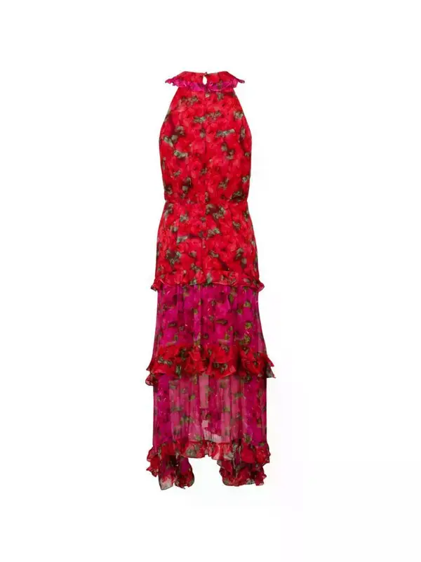 Saloni Jolie B Ruffled Tiered Midi Dress - Red