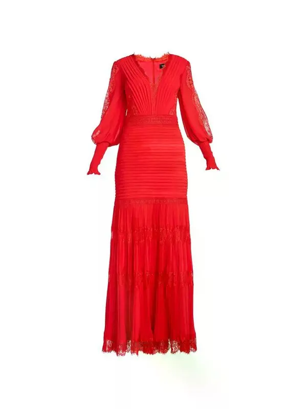 Tadashi Shoji Nyssa Lace-panelled Pleated Maxi Dress - Red