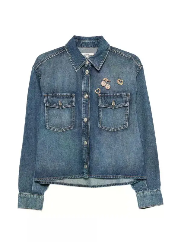 Maje Brooch-embellished Denim Shirt - Blue