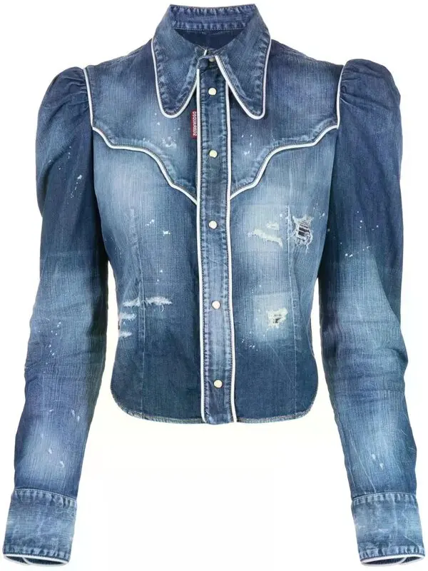 Dsquared2 Distressed Western-style Shirt - Blue