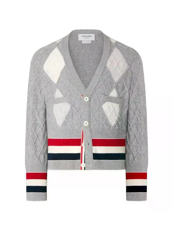Thom Browne Argyle Intarsia Cardigan - Grey