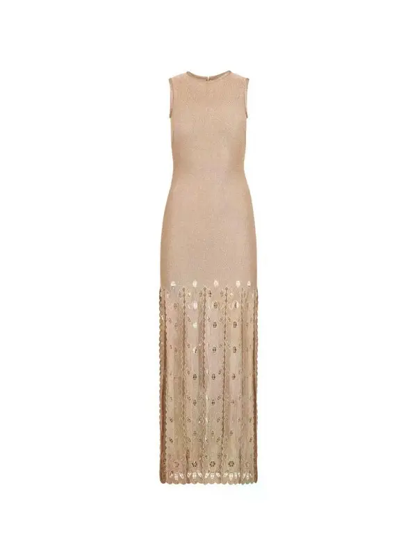 Oscar De La Renta Pineapple Fringe Metallic Jersey Dress - Neutrals