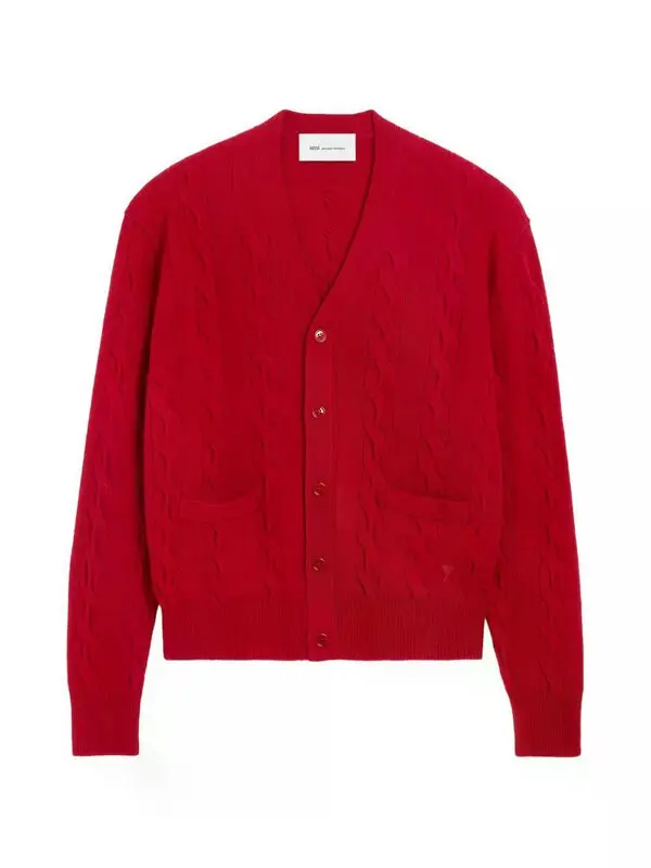 AMI Paris Cable Wool Cardigan - Red