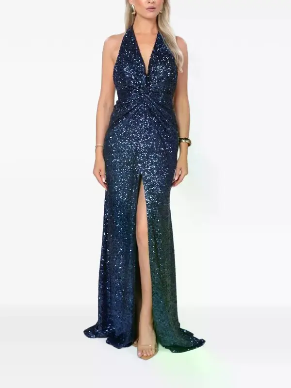 ROSERRY Sequin-embellished Halterneck Maxi Dress - Blue