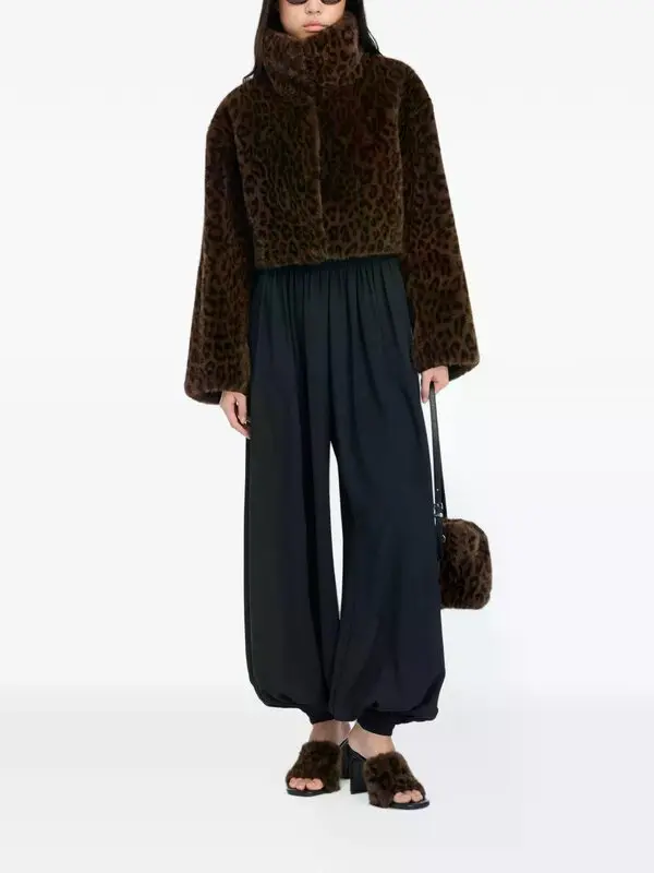 ROTATE BY BIRGER CHRISTENSEN Leopard Print Faux Fur Cropped Jacket