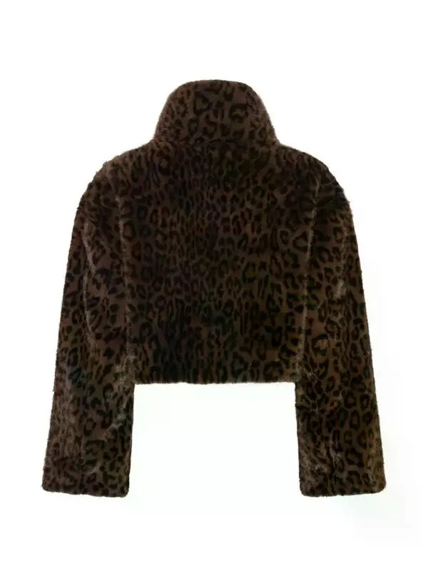 ROTATE BY BIRGER CHRISTENSEN Leopard Print Faux Fur Cropped Jacket