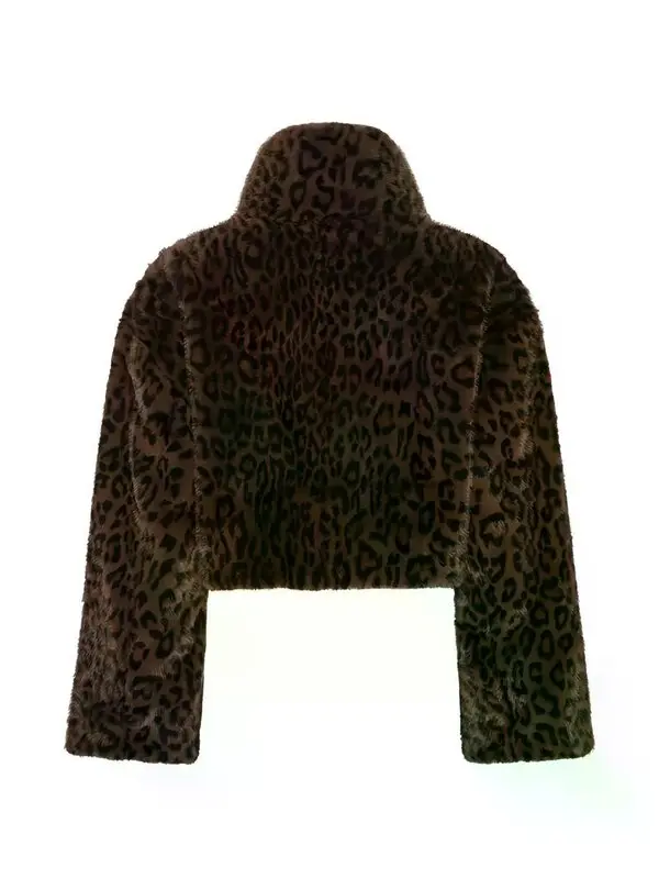 ROTATE BY BIRGER CHRISTENSEN Faux Fur Leopard Print Cropped Jacket