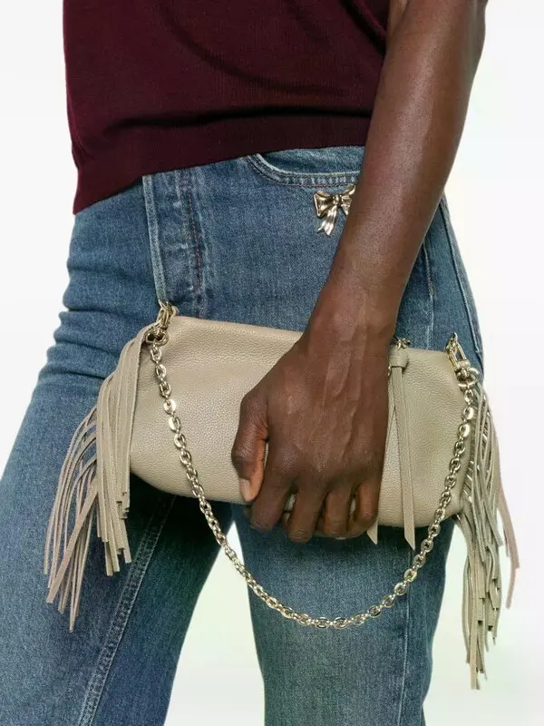 Maje Miss M Fringed Pebbled-leather Clutch Bag - Neutrals