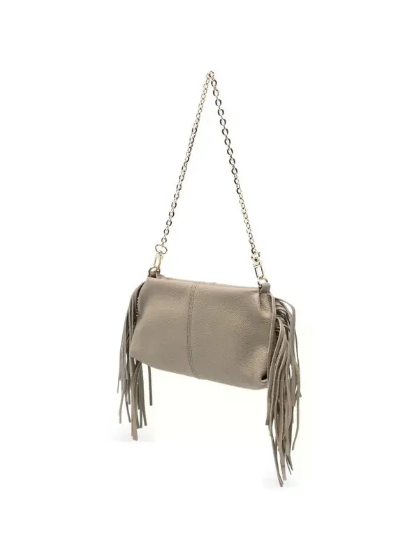 Maje Miss M Fringed Leather Clutch Bag With Chain Strap - Neutrals