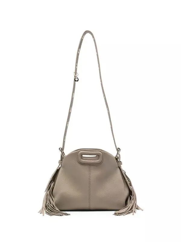 Maje Mini Miss M Fringed Grained-leather Shoulder Bag - Neutrals