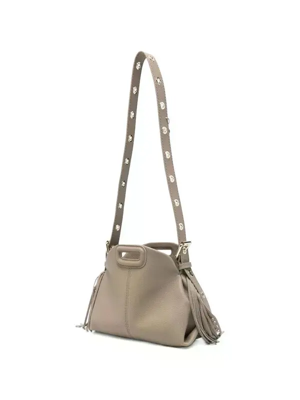 Maje Mini Miss M Fringed Grained-leather Shoulder Bag - Neutrals
